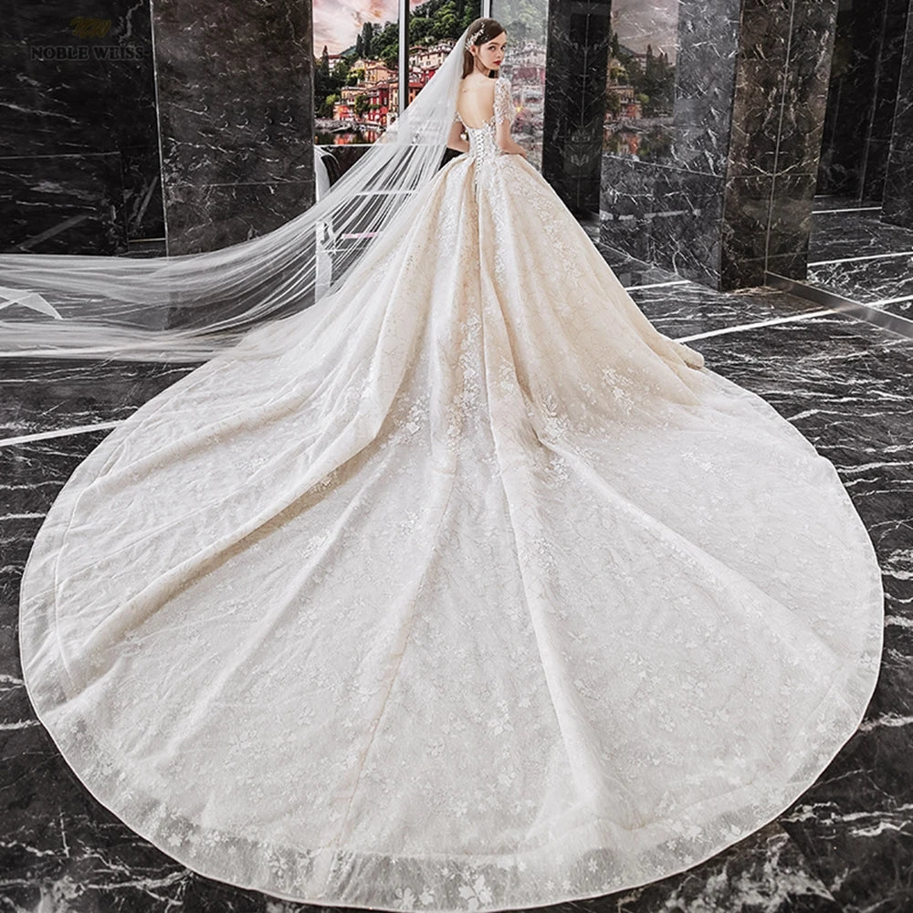 Exquisite Lace Long Train Wedding Dress on Luulla