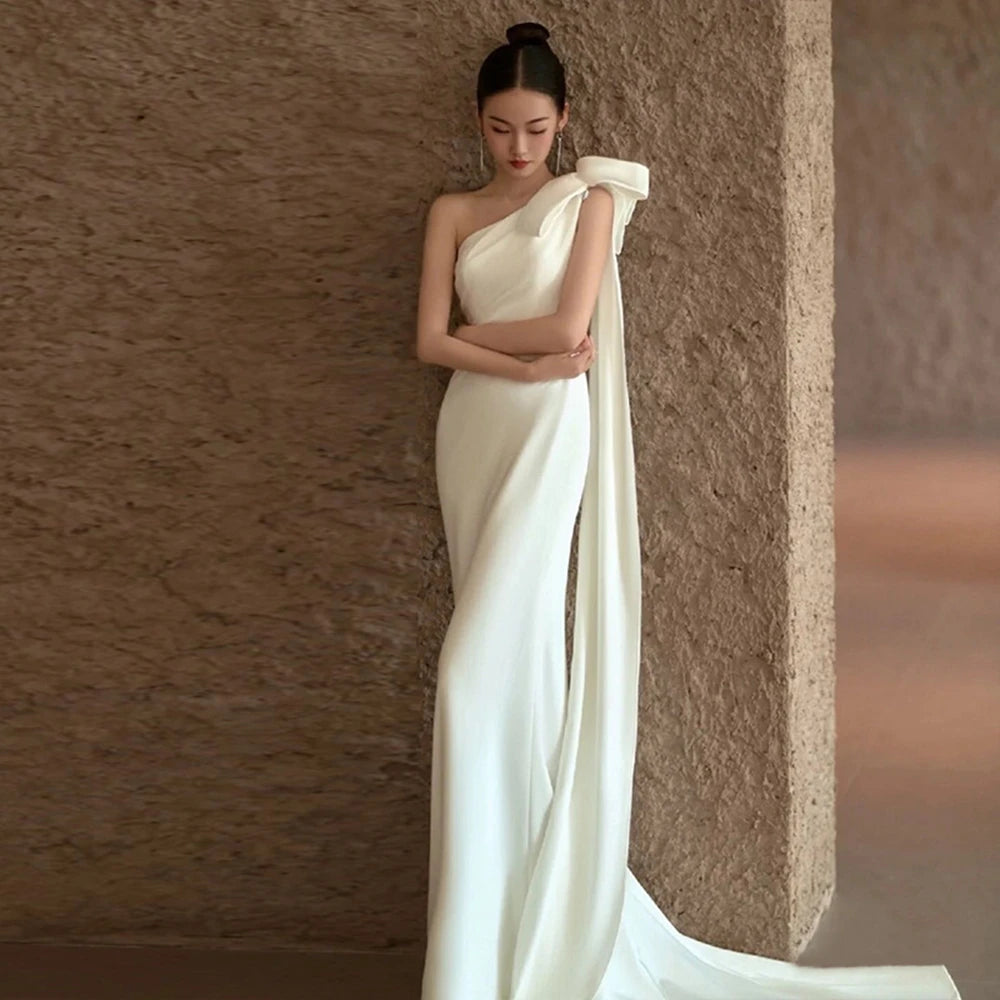Elegant One-shoulder White Evening Gown Dress on Luulla