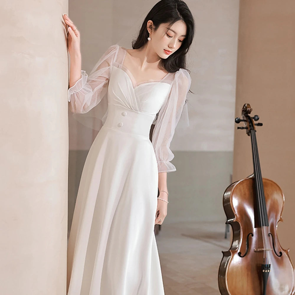 Elegant White Long Sleeve Formal Evening Dress on Luulla